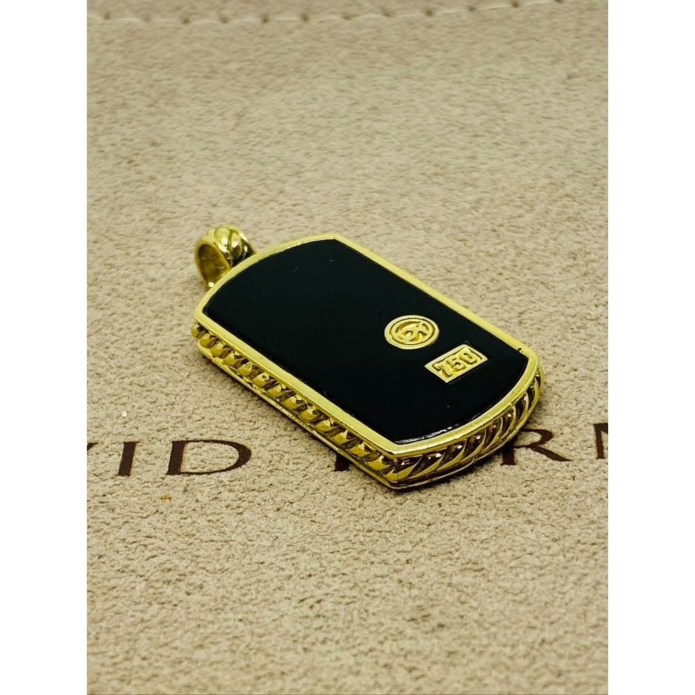 David Yurman Solid 18k Gold Exotic Onyx Dog Tag Amulet - Gem